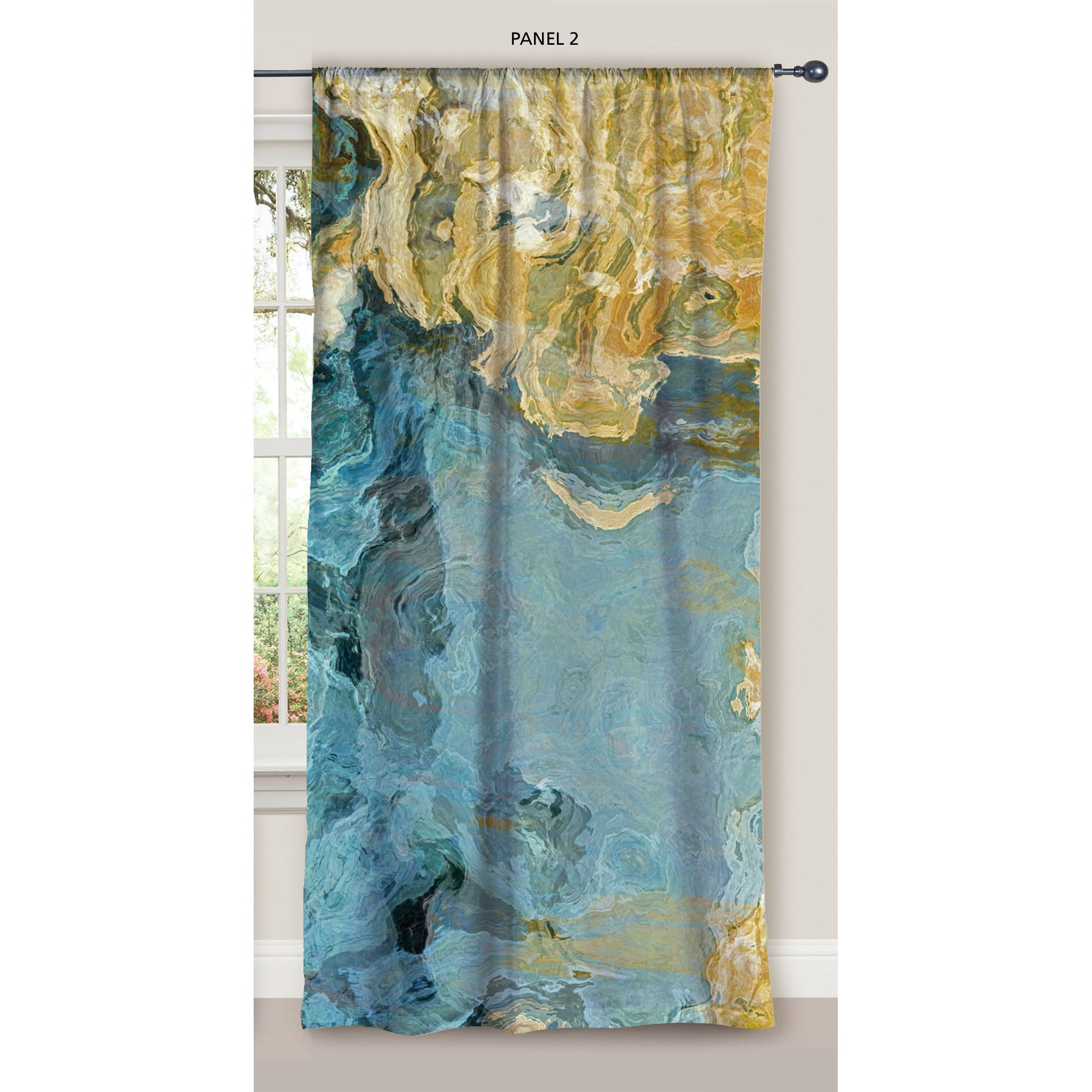 Abstract art window curtains 50"x84" panels in aqua, yellow and tan ...